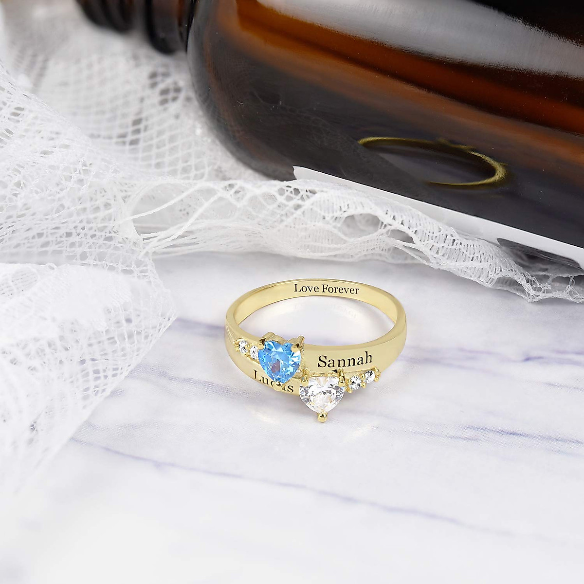 RESVIVI Mothers Ring with 2 Birthstones Personalized Mom Ring Custom 2 Name Promise Rings for Women Mothers Day Jewelry Gift for Mom Grandmother Mothers Day Gift