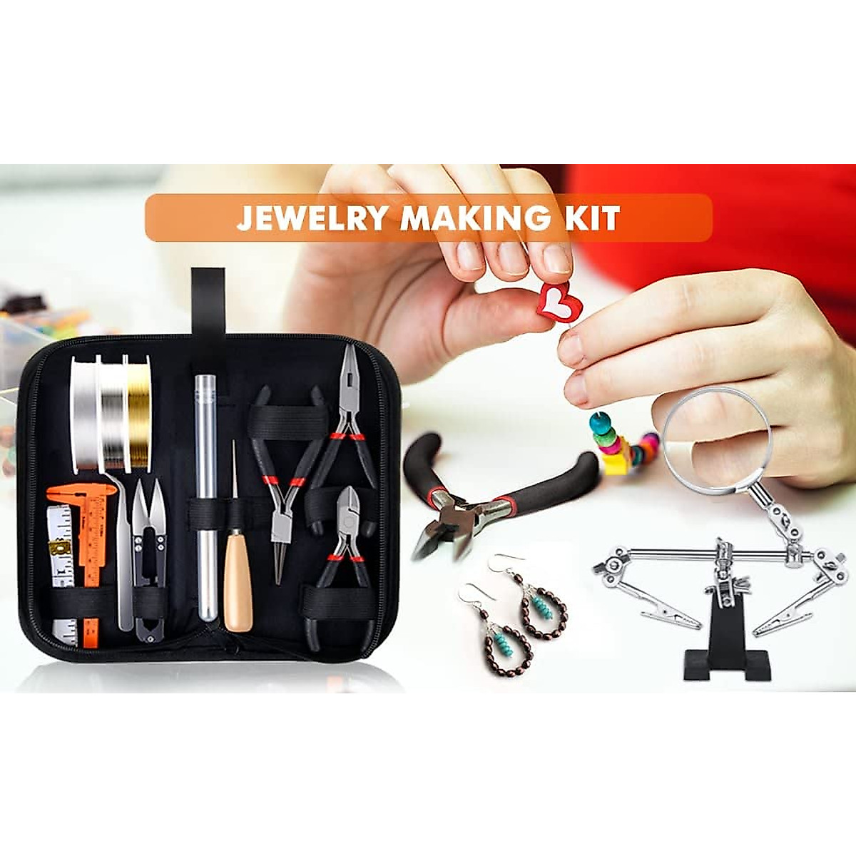 PAXCOO Jewelry Making Supplies Kit with Jewelry Tools, Jewelry Wires and Jewelry Findings for Jewelry Repair and Beading