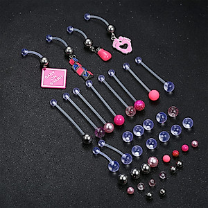 Sanfenly Plastic Pregnancy Belly Button Rings Long Bar Navel Rings Flexible Clear Acrylic Bioplast Sport Maternity Belly Navel Ring Retainer Belly Piercing Jewelry 14G 14/16/18/32/35/38mm