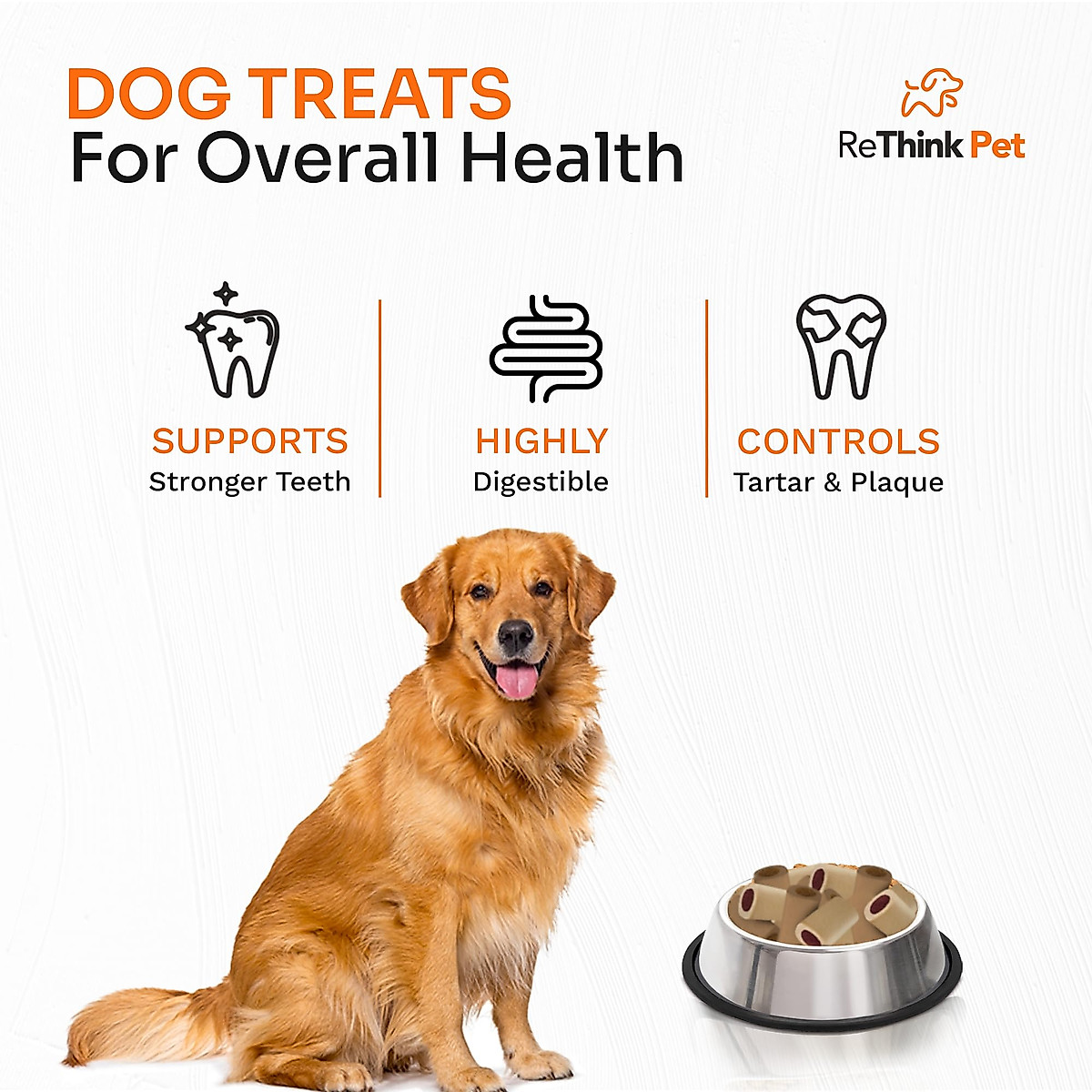 ReThink Pet 6 Pcs Premium Munchy Bone Bites, Dog Treats Small Dogs, Beef and Chicken Flavored Dog Training Treats, Highly Digestible Dog Treat, Natural Pet Treats for Dogs, Perfect Teething Dog Treats