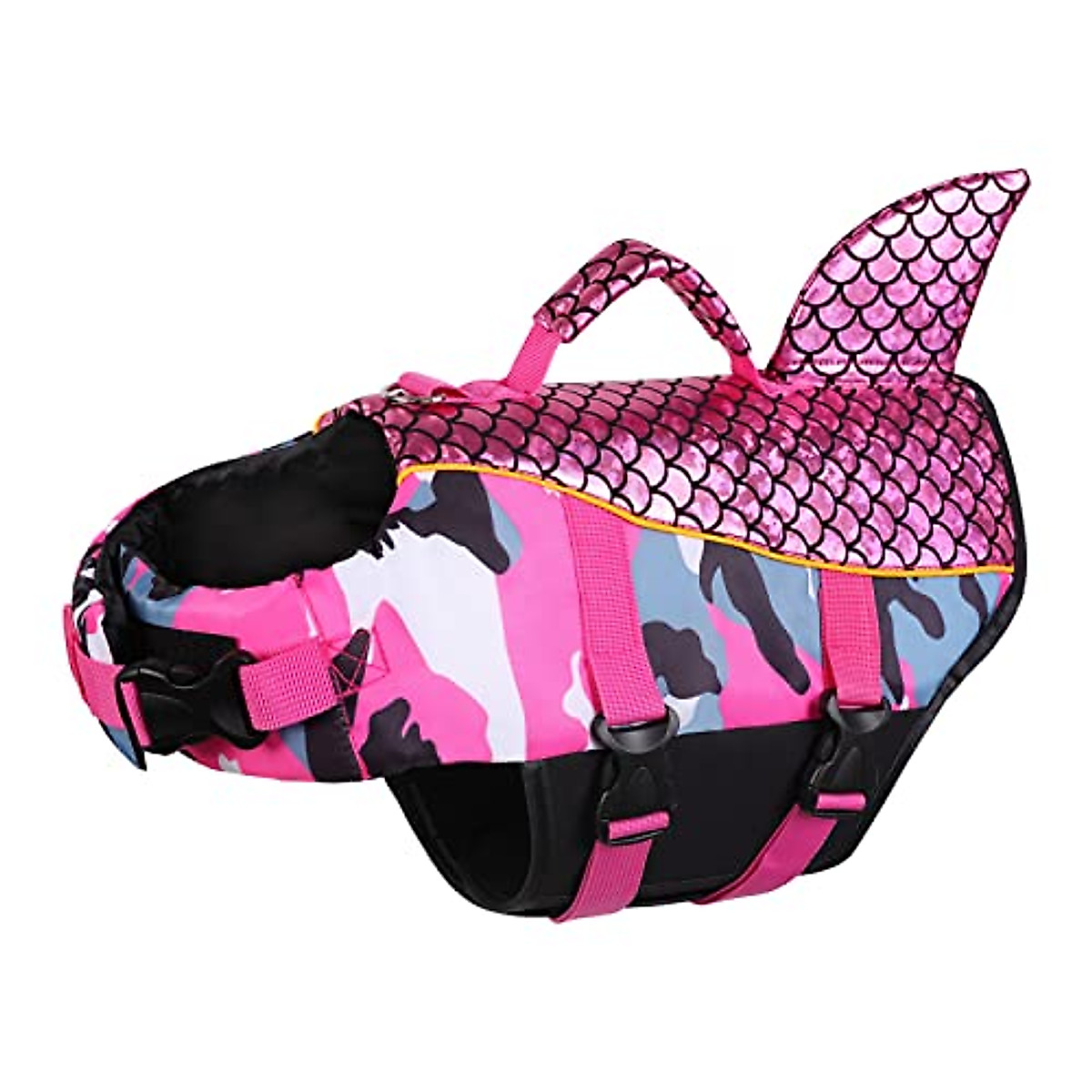 ASENKU Dog Life Jackets, Ripstop Pet Floatation Life Vest for Small, Medium, Large Size Dogs, Dog Lifesaver Preserver Swimsuit for Water Safety at The Pool, Beach, Swimming, Boating (XL,Pink Shark)