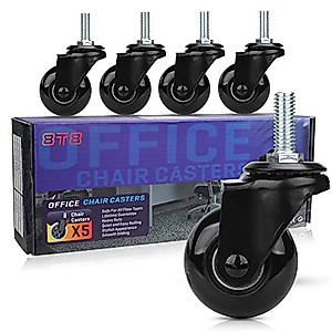 Caster Wheels 2'', Heavy Duty Soft PU Wheels with Threaded Stem 3/8''-16x1"(Not Metric M10), Quiet and Smooth Rolling, Safe for Hardwood Tile Carpet Floors, Set of 5