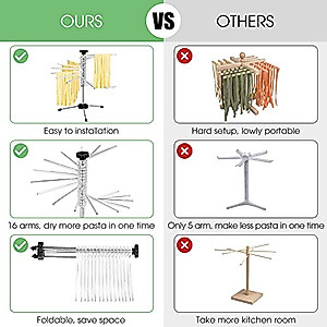 Collapsible Pasta Drying Rack, Foldable Noodle Dryer Tall Spaghetti Noodle Dryer Stand Holder Hanging Attachment Compact Rotatory System Kitchen Gadget