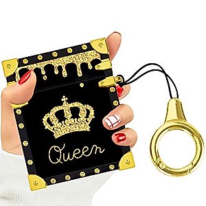 Fiyart Airpods Case for Airpods 2&1 Queen Golden Crown Luxury Trunk Charging Cover Protective Case with Airpod Accessories Anti-Lost Keychain Strap Carabiner