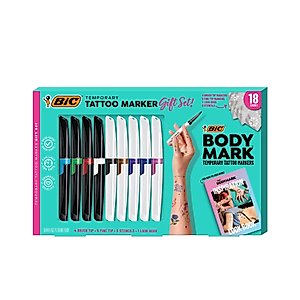 BIC BodyMark Temporary Tattoo Kit: 9 Markers, 5 Stencil Sheets, Inspiration Book