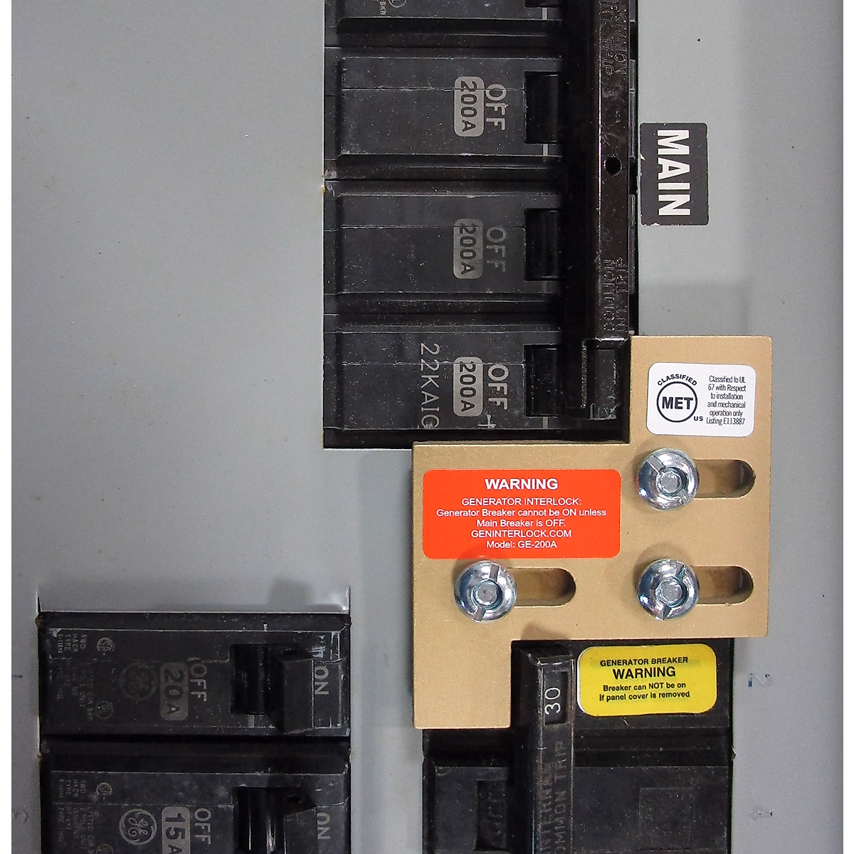 GE-200A GE General Electric Generator Interlock Kit for 150 or 200 amp Main Breaker Panel