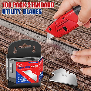 DIYSELF 2Pack Utility Knife Box Cutter Retractable and 50Pack Utility Knife Blades Box Cutter Blades