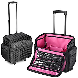 BYOOTIQUE Rolling Makeup Train Case Hairstylist Traveling Bag Carry On Barber Case Suitcase with Adjustable Dividers Cosmetic Bag with wheels for Hairdressing Tool Organizer Makeup Salon Nail