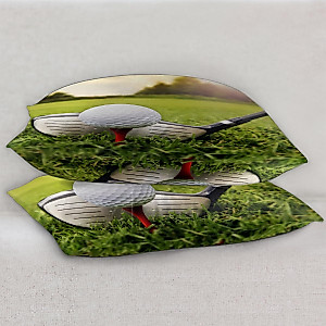 Sport Golf Club Grass Satin Pillow Cases Silk Satin Pillowcase for Hair and Skin Standard Set of 2 Super Soft Silk Pillowcase with Envelope Closure (20x26 in)