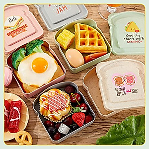 Tessco 4 Pcs Kids Sandwich Container 20 oz Food Storage Containers Toast Shape Sandwich Box Reusable Lunch Containers for Kids Home Outdoor Picnic Kitchen, 4 Styles