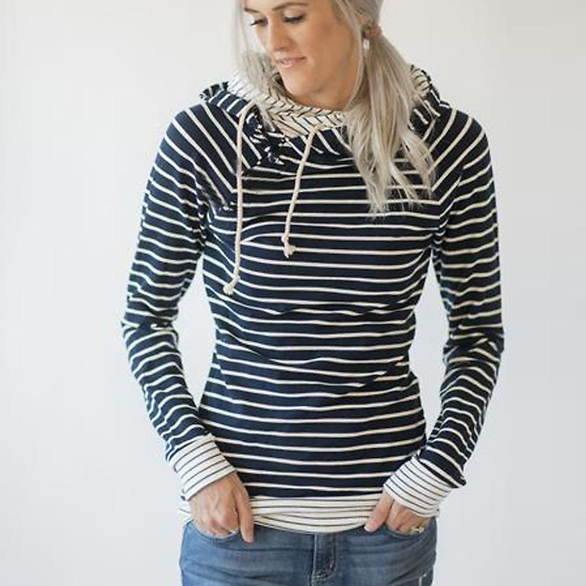 Women Blouse,IEason Womens Long Sleeve Hoodie Sweatshirt Jumper Hooded Pullover Tops Blouse (M, Navy)