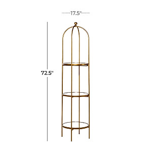 Deco 79 Metal 3 Shelf Shelving Unit with Mirror Shelves, 18" x 18" x 73", Gold