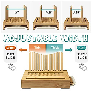 Bamboo Bread Slicer for Homemade Bread,Adjustable Width Bread Slicing Guides. Sturdy Wooden Bread Cutting Board. Makes Cutting Bagels or Even Bread Slices Easy