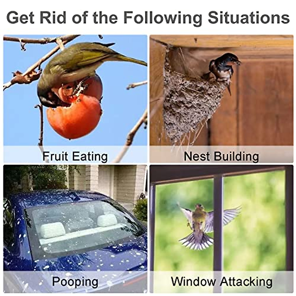 kungfu Mall Fake Owl Decoy to Scare Birds, 3 Pack Fake Owl Hanging Effective Bird Control Device to Keep Birds Pigeon Woodpecker Away from Outdoor Garden Yard