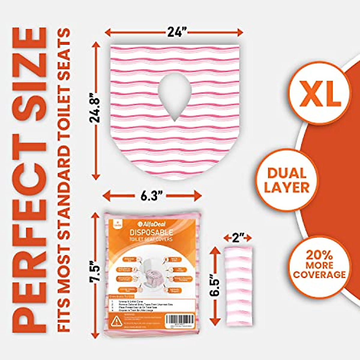 20 Extra Large Toilet Seat Covers Disposable for Kids & Adults-Toilet Covers Disposable for travel-Toddler Toilet Seat Cover Liners for Potty Training-Individually Wrapped-Waterproof (Pink Waves)