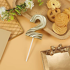 2.8inch Birthday Number Candle, 3D Candle Cake Topper Cake Numeral Candles Number Candles for Birthday, Wedding, Anniversary Parties, Celebration (Gold, 2)