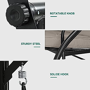 YITAHOME Outdoor Porch Swing, 3 Person Patio Swing Chair with Adjustable Canopy, Removable Cushion,Suitable for Garden, Poolside, Balcony-Beige & Grey