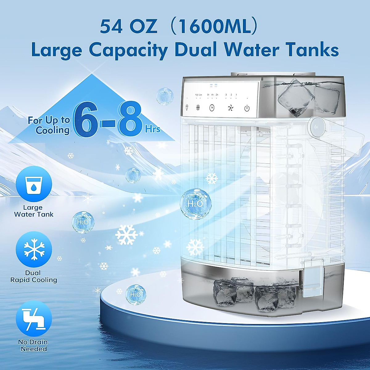 Portable Desk Fan,11 Inch Misting fan, 2 Mist mode, 3 Speed Mini USB Table Fan, with Timing Function,7 Color Night Light, Dual Water Tank, Cooling fan for Bedroom, Office, Camping-Gray