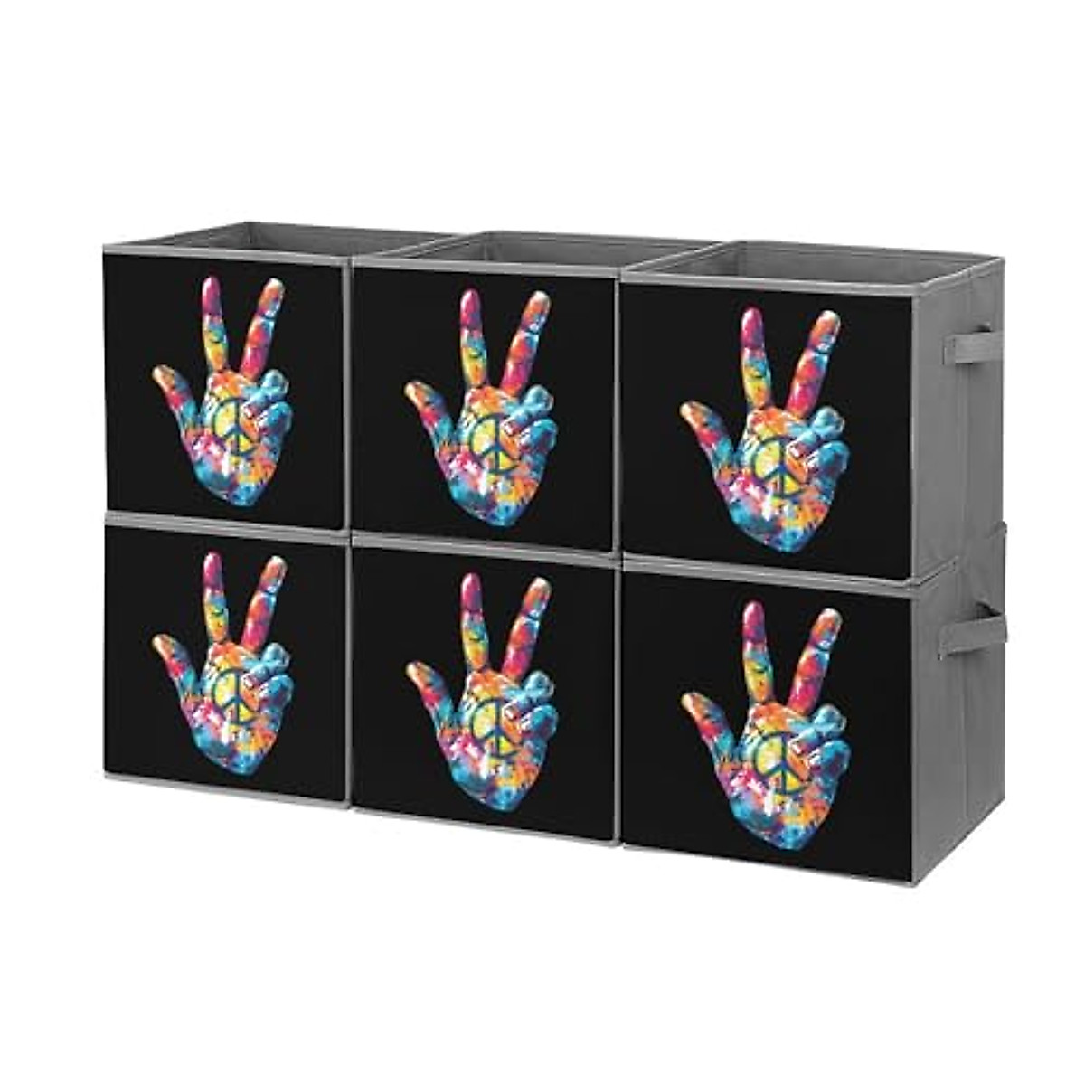 Tie Dye Peace Sign Foldable Storage Bins with Handles Storage Cubes Closet Organizer for Living Room Bedroom 6PCS