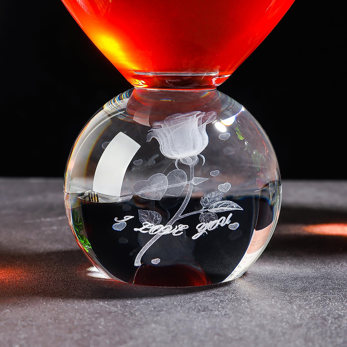 Hanjue Wine Glasses Set of 4, 16oz Red Wine Glasses, 3D Inner Carving Rose Ball Base, Lead-free Glass,Ideal for Red Wine or White Wine, Unique Design Wine Glasses