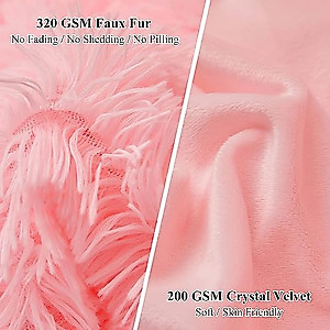 XeGe Pom-pom Fluffy Faux Fur Throw, Luxury Soft Pink Fuzzy Blanket 50x60, Cute Furry Decorative Couch Blanket for Kids to Adults