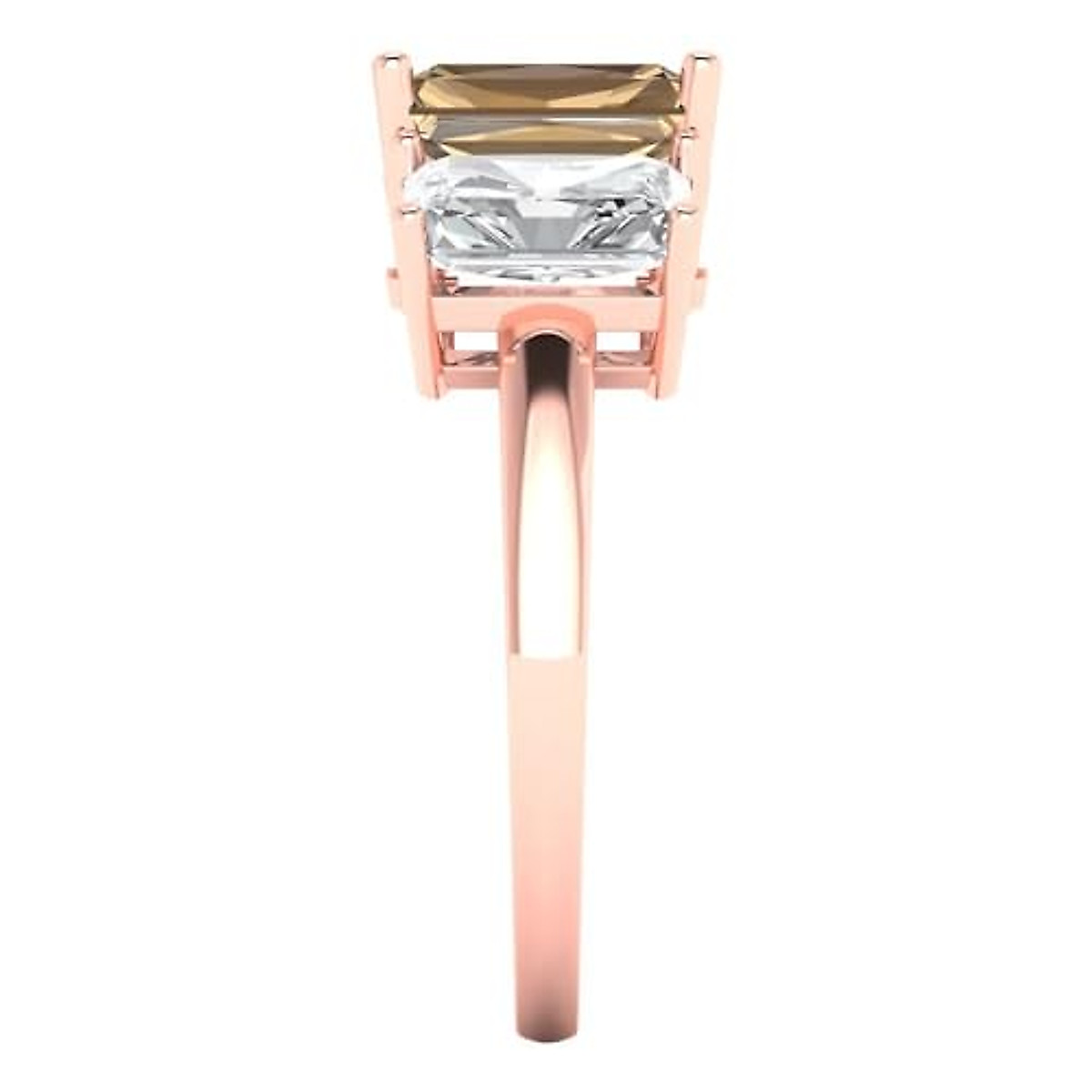 Clara Pucci 4.0ct Emerald Cut 3 Stone Solitaire Champagne Simulated Diamond Engagement Promise Anniversary Bridal Ring 18K Rose Gold 9.75