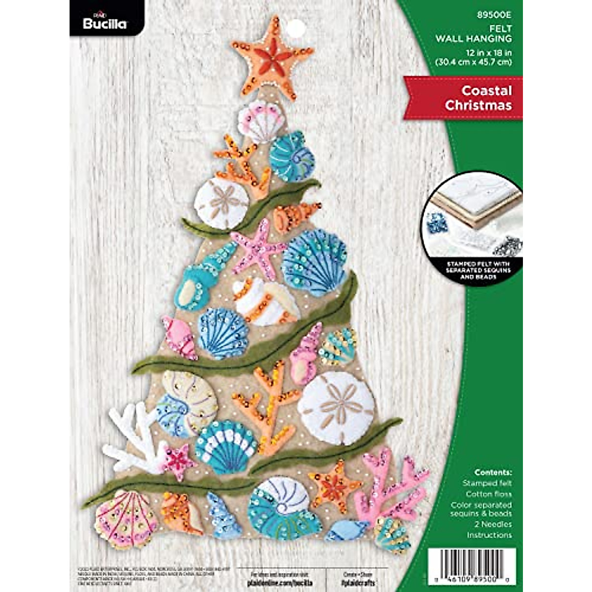 Bucilla Felt Applique Wall Hanging Kit, Coastal Christmas, Perfect for DIY Arts and Crafts, 89500E