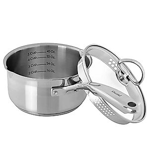 Chantal Induction 21 Steel 1.25 qt SaucePan with Tempered Glass Lid, Brushed Stainless Steel
