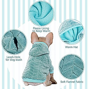 Yagamii Winter Dog Clothes Fleece Flannel Dog Hoodie Warm Dog Coat Jacket for Small Dogs Cats Puppy, Dog Sweater with Hat and Leash Hole Green Pet Clothes Cold Weather Dog Apparel