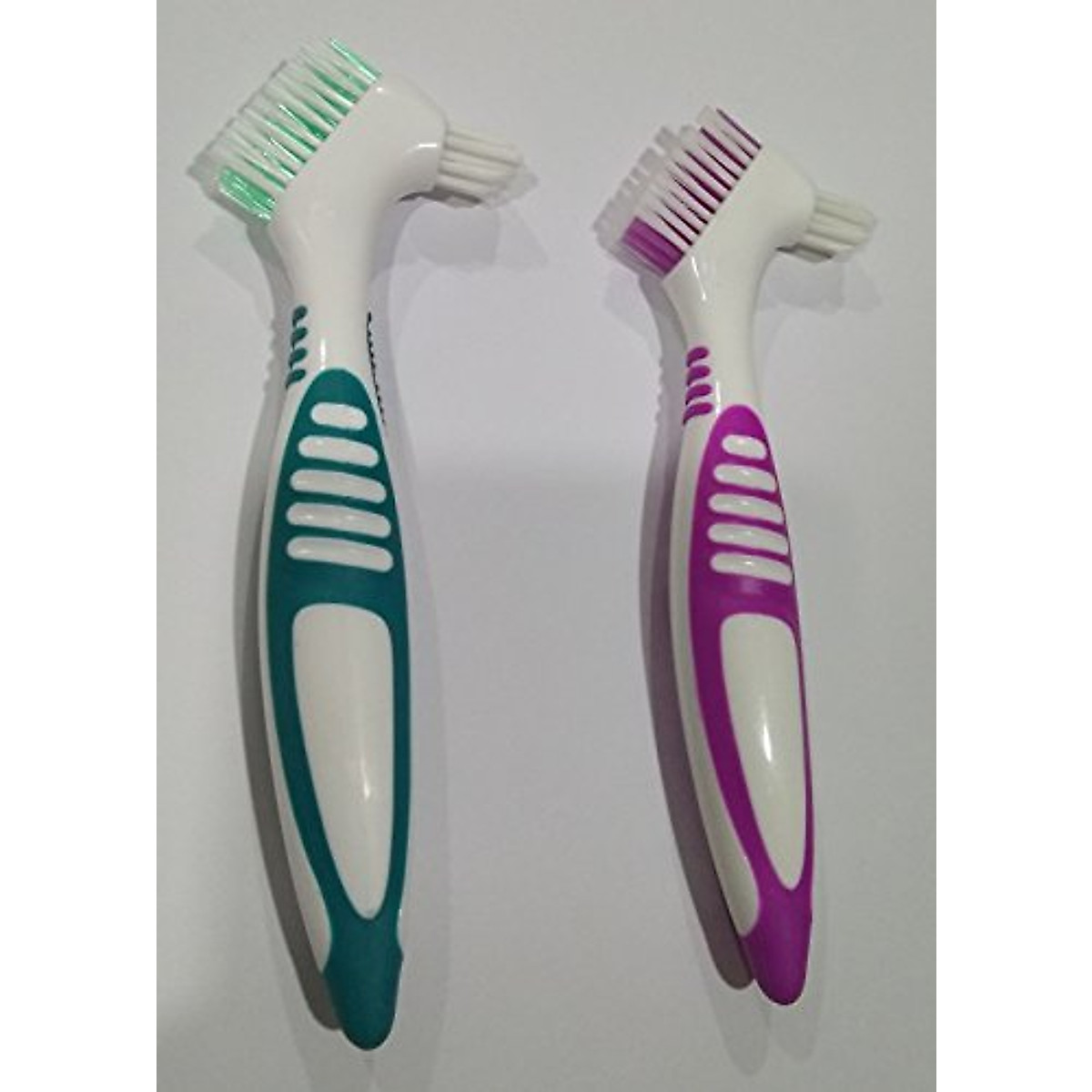 Gus Craft 2-Pack Denture Cleaning Brush Set- Premium Hygiene Denture Cleaner Set For Denture Care- Top Denture Cleanser Tool w/Multi-Layered Bristles & Ergonomic Rubber Handle (Green and Purple)