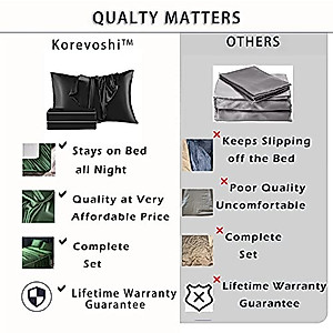 Koreyoshi 4 Pcs Satin Sheets Queen - Silk Silky Super Soft Extra Deep Pocket Queen Sheet Sets - Wrinkle & Fade Free - Deep Pocket Fitted Sheet, Flat Sheet, Pillow Cases (Queen, Olive Green)