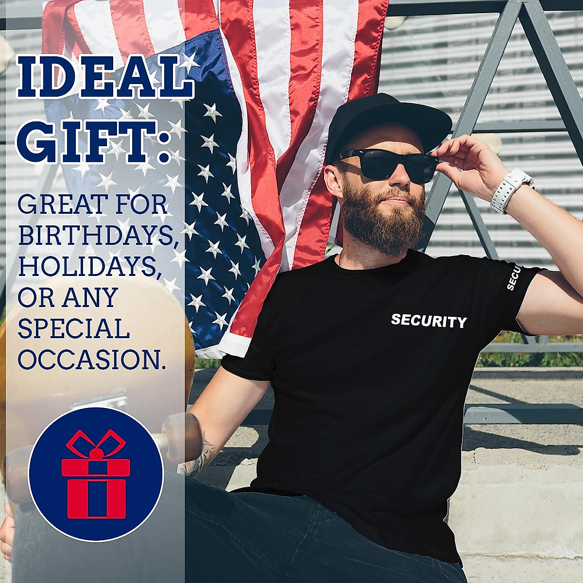 Security Guard Event Staff 2 - Two-Sided Event Staff Shirt Two-Sided American USA Flag On Arm Men Tees