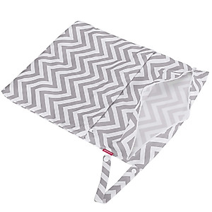 Damero 3pcs Travel Wet and Dry Bag Organizer with Handle for Cloth Diaper, Pumping Parts, Swimsuit and More, Easy to Grab and Go, Gray Chevron