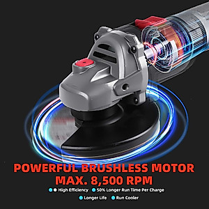 ZKH Cordless Angle Grinder Kit - 8500RPM Brushless Motor, 20V Power Angle Grinder Tool w/2 x 4.0Ah Batteries & Fast Charger, 4-1/2" Cutting Off Wheels, Auxiliary Handle, Heavy Duty Tool Case