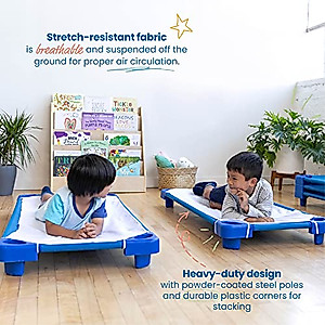 ECR4Kids Stackable Kiddie Cot, Standard Size, Classroom Furniture, Blue, 5-Pack