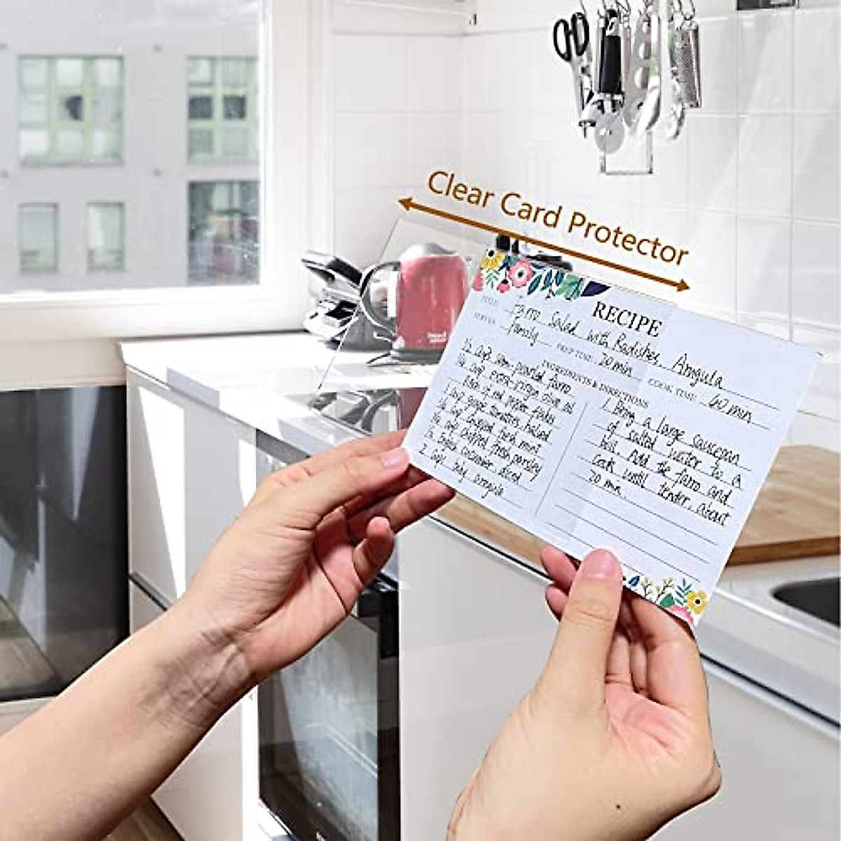 feasteery Recipe Box,Recipe Cards 100 Size 4x6 with 16 Divider,1 Conversion Card,100 Card Protectors,Rustic Wood Box Organizer Set,Cute Box for Housewarming Grandma Mom Wedding Bridal Shower