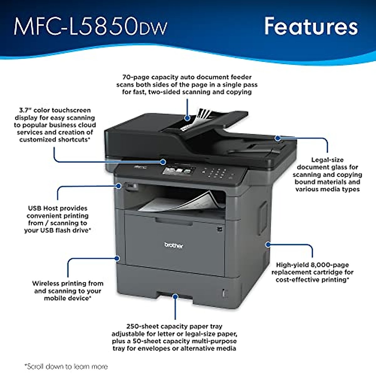 Brother MFC-L5850DW Monochrome Laser All-in-One Printer, Copier, Scanner, Fax
