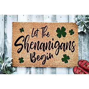 Let the Shenanigans Begin Shamrock Doormat | St. Patrick's Day Housewarming Gift Door Mat | Premium Quality, Thick 100% Coir Coconut Husk Front & Made in the USA - Doormat