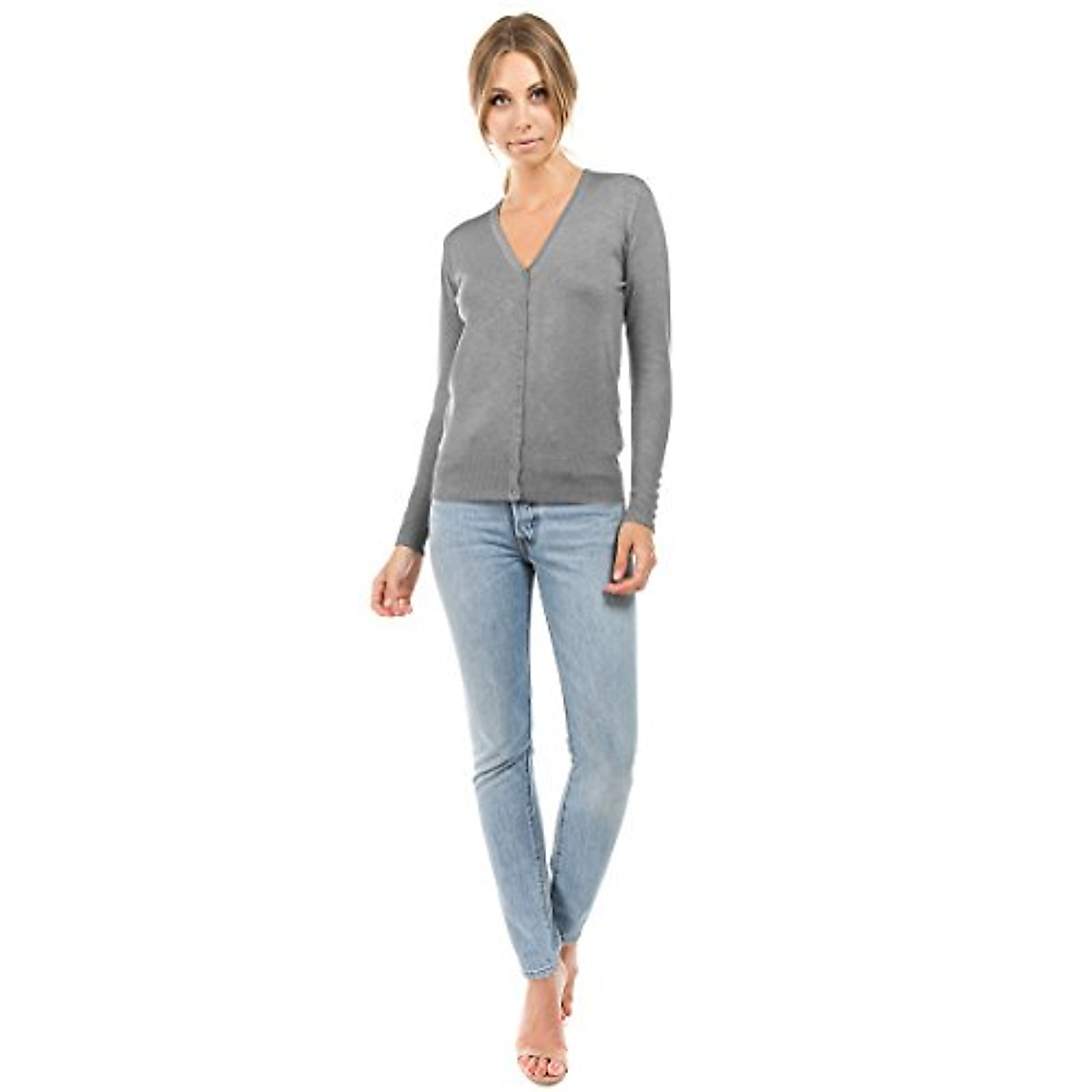 CIELO Women's Regular Solid Cardigan with Decorative Buttons, H Grey, Large