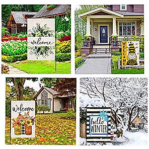 Doncida Seasonal Garden Flags Set of 10 Double Sided Burlap 12x18 Inch Welcome Easter Spring Holidays Garden Flag, Small Yard Flag for Outdoor Decorations