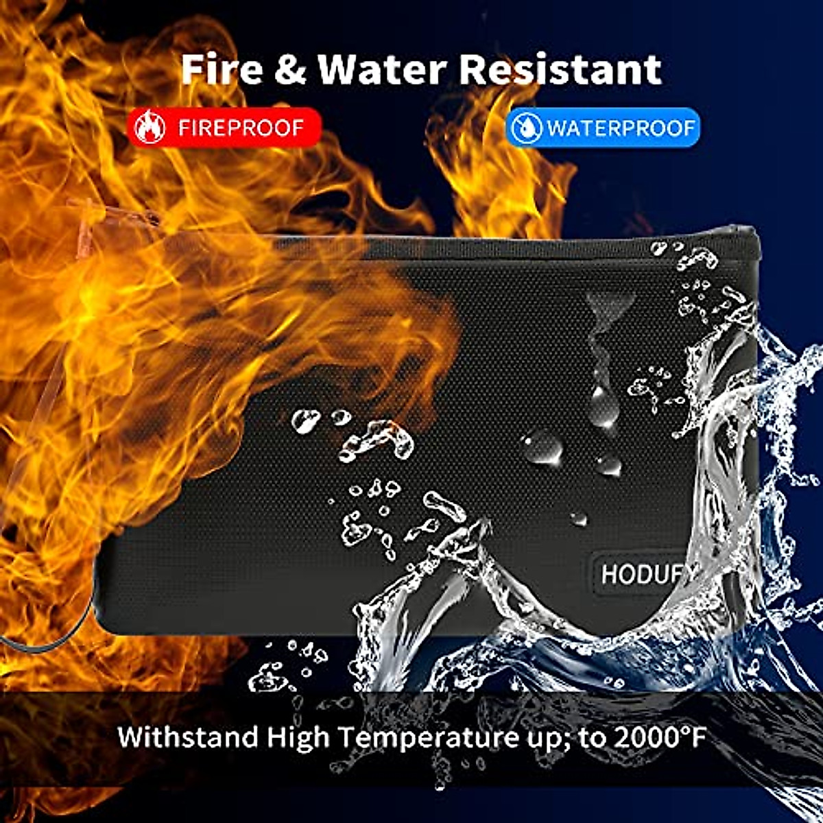 Fireproof Money Bag (2000℉), Fireproof Document Bags, Fireproof Bag, Money Bag, Bank Cash Bag with Zipper & Strap, Suitable for A5 Documents, Bank Inventory, Passport (Black)