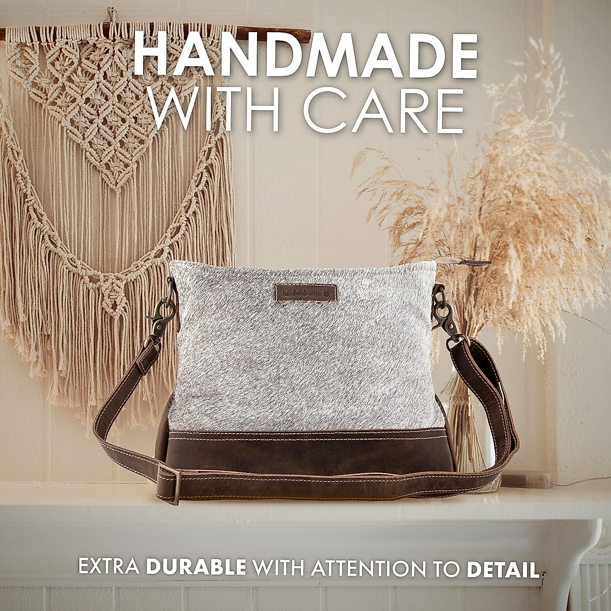 SIXTEASE Womens Shoulder Bag Vintage Style Shoulder Bags for Women - Made with Genuine Leather, Upcycled Canvas, or Hair On - Handmade, Adjustable Strap, Brass and Zinc Hardware - Raffle