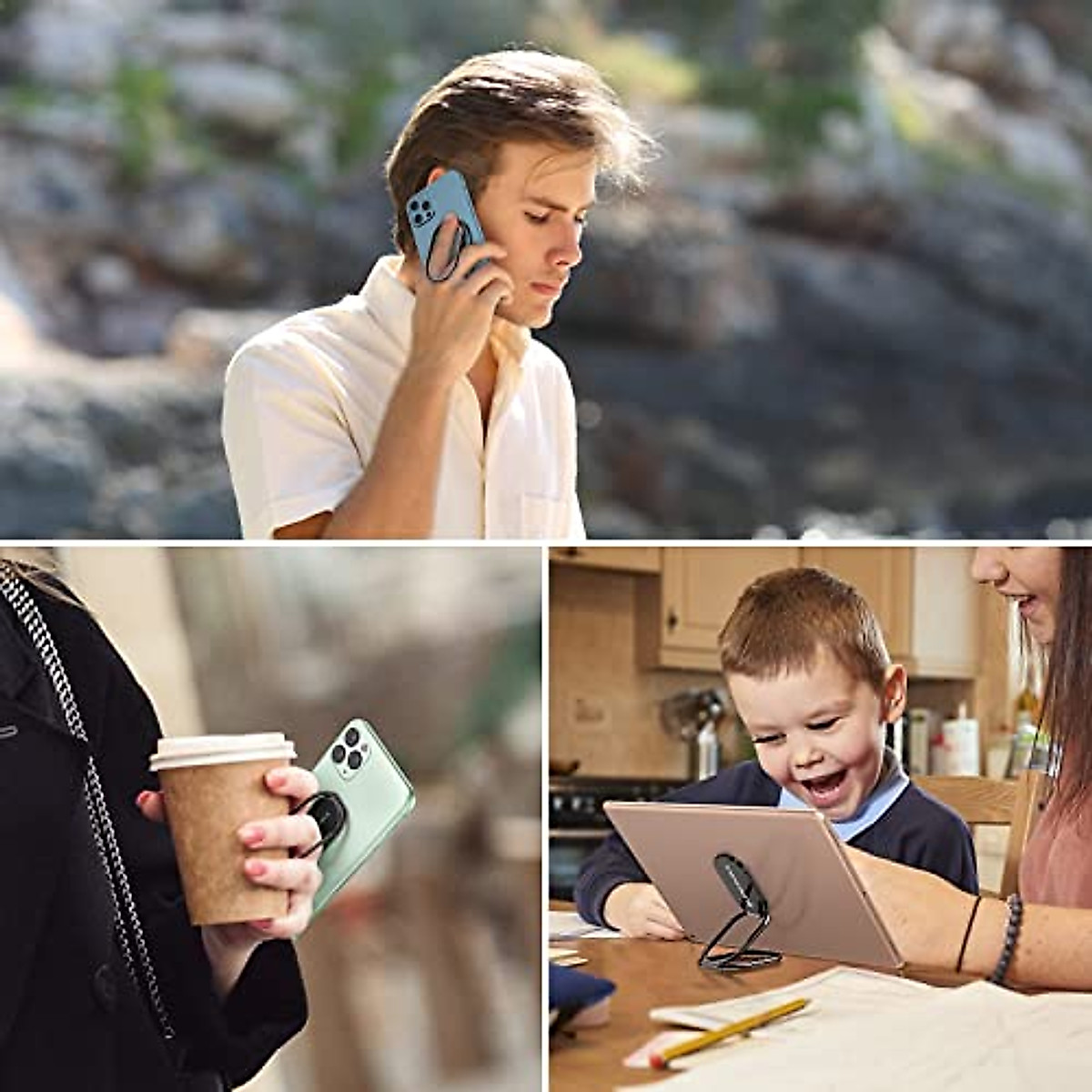 Phone Ring Holder Finger Kickstand, 360 Rotation Foldable Ultra-Thin Metal Cell Phone Back Hand Grip for Magnetic Car Mount & Office Desktop, Adjustable Cellphone Stand for iPhone 14 iPad Smartphones