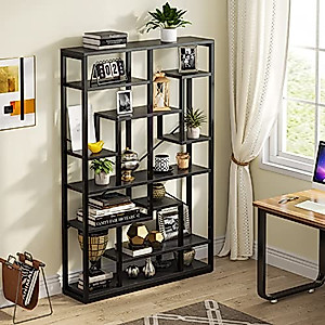 Tribesigns Black Bookshelf 47” Bookcase 9 Tier Tall Book Shelf Rustic Geometric Bookcase Display Shelf Organizer with Open Storage Shelf for Living Room, Industrial Wood Metal Bookshelf for Office