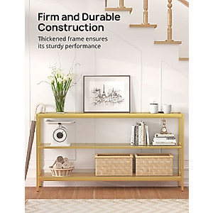 Evajoy Console Table, 55" Entryway Table with 3 Tiers, Open Glass Sofa Table for Living Room, Foyer, Entryway, Bedroom, Hallway