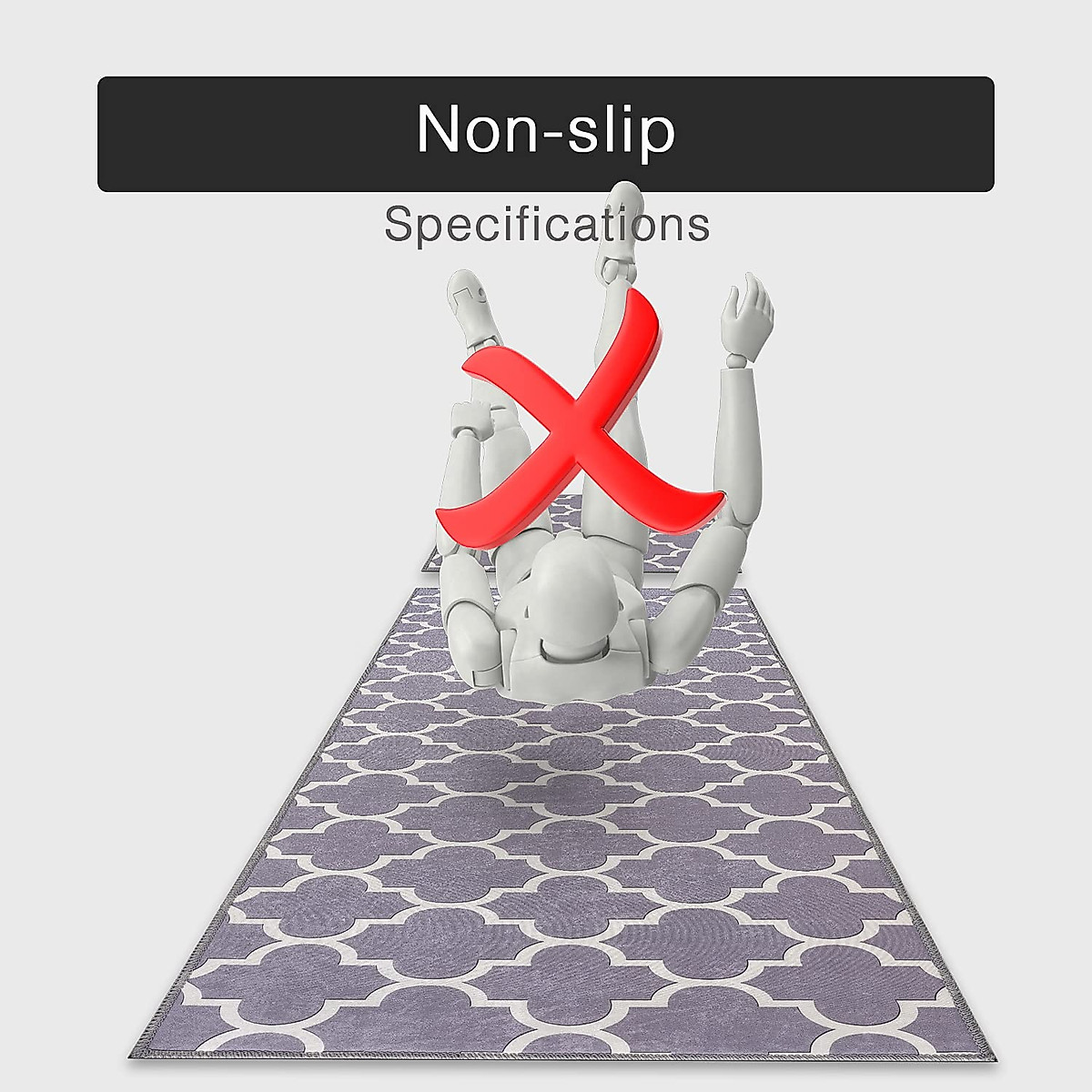 wunderlin Trellis Kitchen Runner Rugs Collection Non-Slip Kitchen Washable Rugs for Kitchen Floor Set Carpet Kitchen Rugs Sets of Two (Grey)