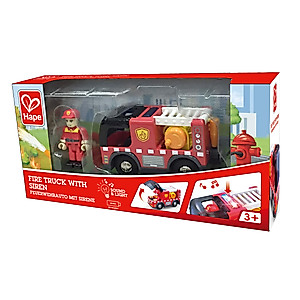 Hape Fire Truck with Siren | 2-Piece Fire Truck, Fireman Toy Set