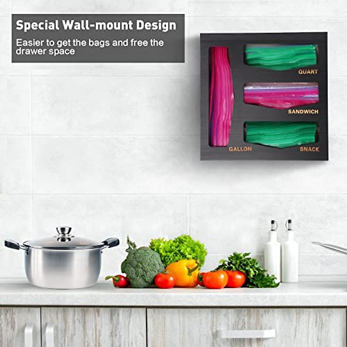 Mohoeey Ziplock Bag Storage Organizer for Kitchen Drawer, Suitable for Gallon, Quart, Sandwich and Snack Variety Size Bag-Black