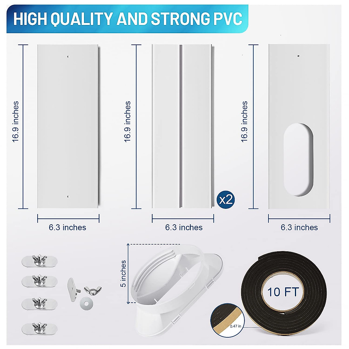 Pomeat Portable AC Window Kit with 5 inches Coupler, Adjustable AC Vent Kit Universal Window Seal Kit for Portable Air Conditioner, Adjustable Length 17 inches-60 inches