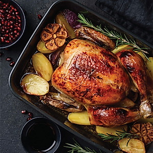 Baker's Secret Nonstick Roaster Pan 15" x 9" Curved Corners, 0.9mmm Thick Carbon Steel Oven Roasting Pan 2 Layers Food-Grade Coating, Non-stick Pan, Cookware Accessories - Advanced Collection